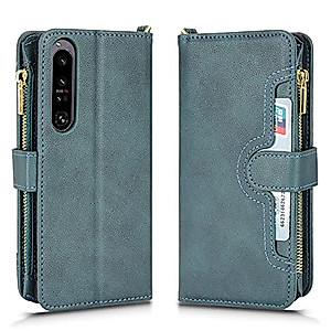 YJZSKRXFAK Magnetic Zipper Wallet Leather Case with Lanyard for Sony Xperia 1 III Cash Pocket with 6-8 Card Slots Holder Wrist Strap Cover for Sony Xperia 1 III Green