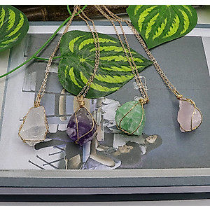 tqyzkh 4 Pcs Rose Quartz Necklace, Crystal Pendant Necklaces for Woman, Wire Wrap Healing Necklace, Tree of Life Stone Amethyst Clear Jewelry Chakra Handmade Spiritual Gemstone Gifts