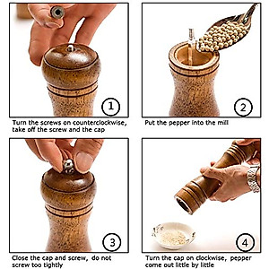 Refillable Wooden Pepper Mill - Big Solid Oaken Wood Gourmet Professional Mills Shaker with Strong Non-corrosive Adjustable Ceramic Grinder Mechanism - Fine to Coarse - 8 in