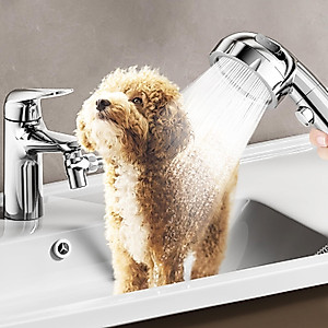 HOWUWEY Sink Hose Attachment for Faucet with 5 Adapters, Tub Faucet Sprayer Attachment, 3 Spray Modes Shower Head with ON/OFF Button, Filtered Shower Sprayer Attachment for Tub Faucet (Chrome)