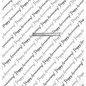 Happy Anniversary Black and Gray Wrapping Paper on White - 24"x10'