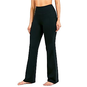 28"/30"/32"/34" Inseam Women's Bootcut Yoga Pants Long Bootleg High-Waisted Flare Pants with Pockets BlackFlare_30_Small Black