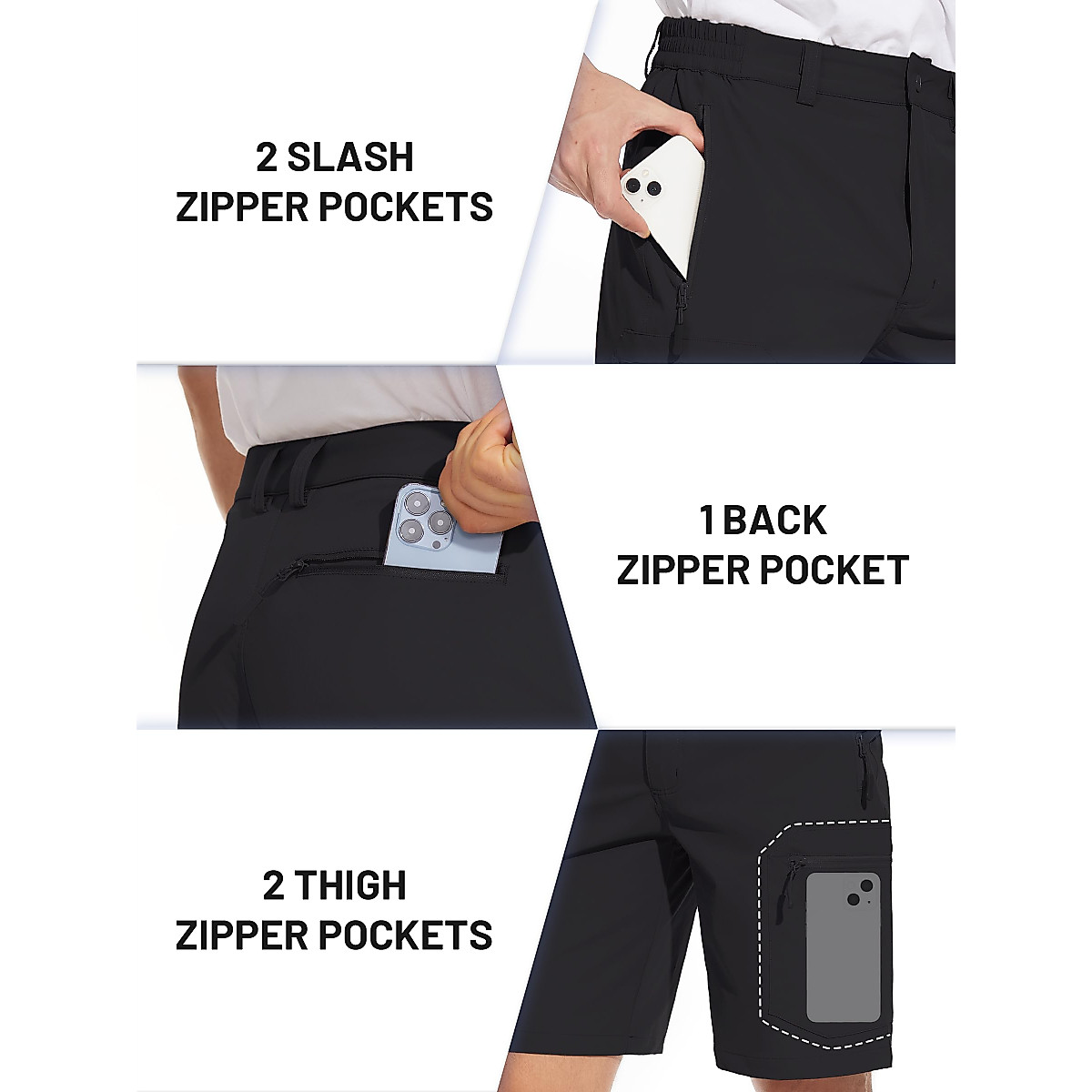 TACVASEN Mens Hiking Shorts Lightweight Quick Dry Black Cargo Fishing Shorts Water Resistant Golf Shorts with Pockets
