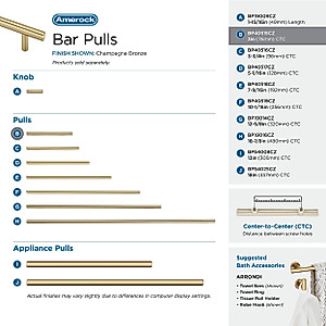 Amerock | Cabinet Pull | Champagne Bronze | 3 inch (76 mm) Center to Center | Bar Pulls | 1 Pack | Drawer Pull | Drawer Handle | Cabinet Hardware