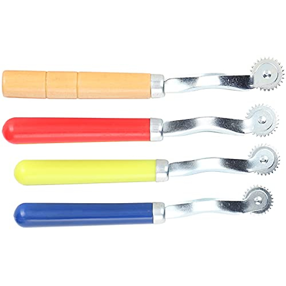 4Pcs Tracing Wheel Wooden Sewing Tools Marking & Tracing Tools Plastic Handle Stitch Marking Spacer for Sewing Patterns Wheel Sewing Tool with Packaging Bag Leather Paper Cloth