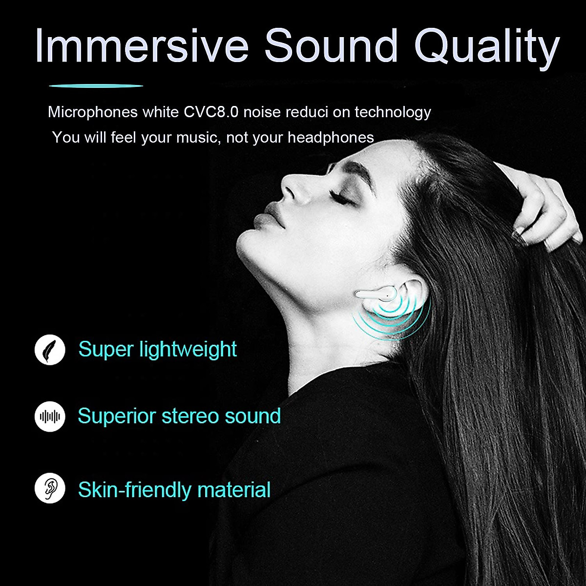 True Wireless Earbuds Bluetooth Headphones Mini Charging Case Stereo Smart Noise Reduction Waterproof Air Buds in-Ear Built-in Mic Premium Deep Bass Earphones for iPhone/Android/Samsung (White)