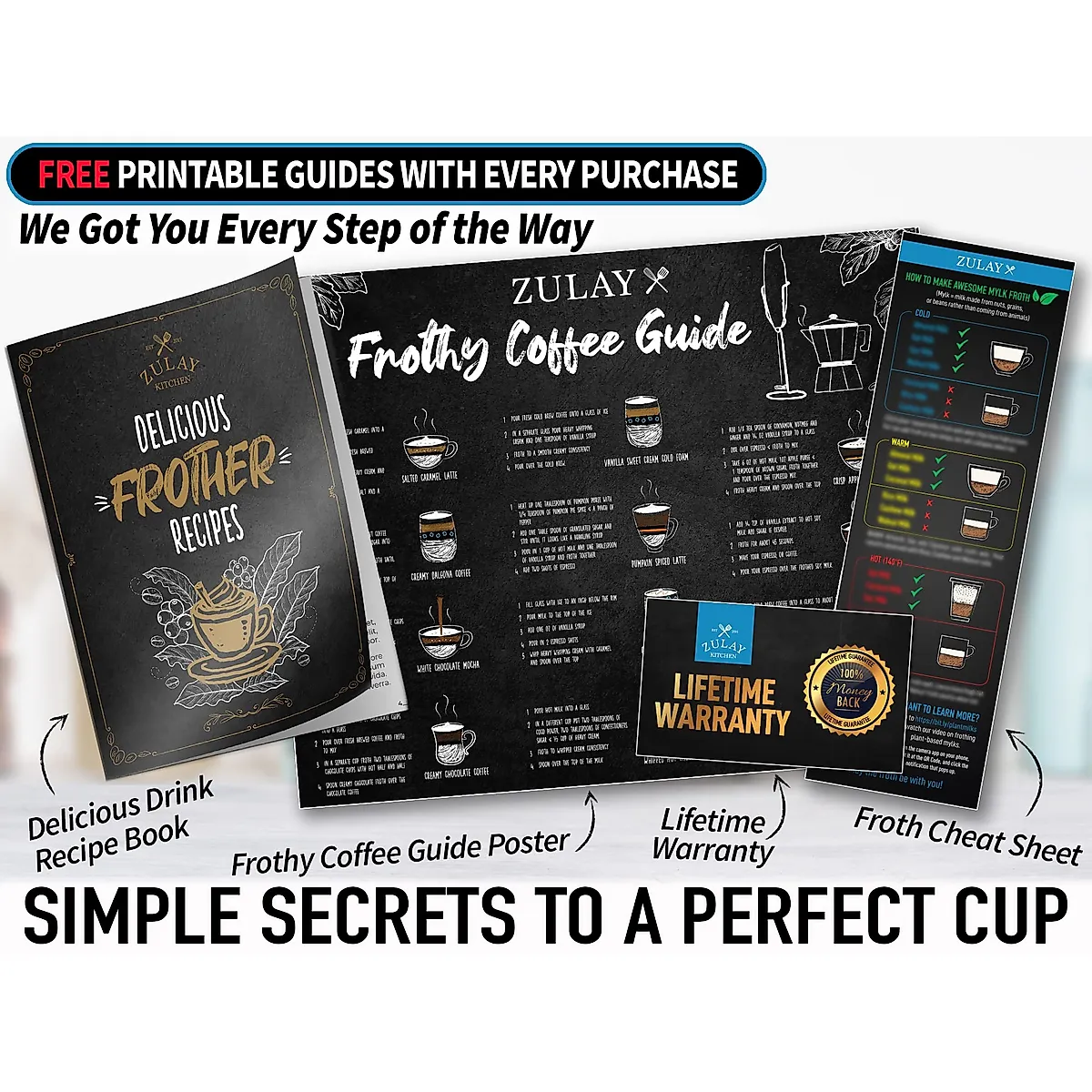 Zulay Original Milk Frother Handheld Foam Maker for Lattes - Whisk Drink Mixer for Coffee, Mini Foamer for Cappuccino, Frappe, Matcha, Hot Chocolate by Milk Boss (Black)