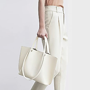 FOXLOVER Women's Soft PU Leather Tote Bag for Women Big Capacity Shoulder Bag Ladies Top Handle Satchel Handbags and Purse (White)