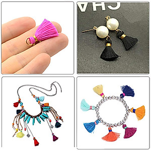 Makhry 50pc 0.8''(2cm) Mini Soft Handmade Silky Floss Tassel with Gold Gold Jump Ring for Woman Earrings, Jewelry Making, Souvenir, DIY Craft Accessory (50, Random)