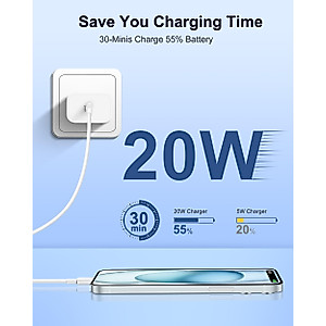 Pixel 8/7/6/5/4/3 Fast Charger, 2Pack 20W USB C Charging Block + 6FT USB C Cable Cord for Google Pixel 8/8 Pro/7/7 Pro/7a, 6a/6/Pro, 5/4/3/2/XL, Phone 15, Galaxy, Android Phones