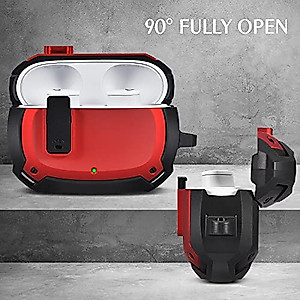 Case for New Beats Studio Buds 2021, Filoto Secure Lock Rugged Beats Studio Buds Hard Shell Protective Wireless Charging Case Cover Earbuds Accessories with Keychain for Men Women (Red)