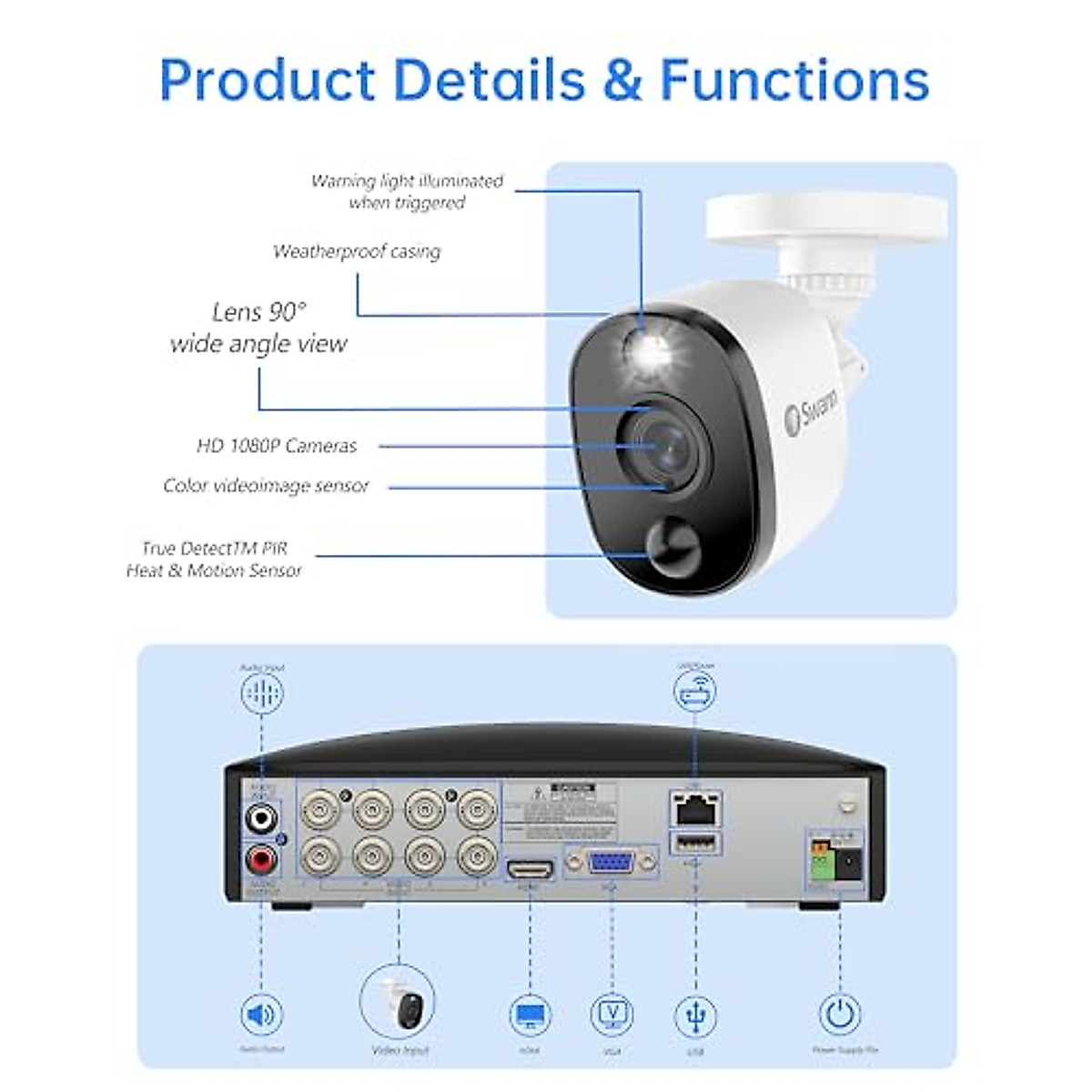 Swann Home DVR Security Camera System with 1TB HDD, 8 Channel 8 Camera, 1080p Full HD Video, Indoor or Outdoor Wired Surveillance CCTV, Color Night Vision, Heat Motion Detection, LED Lights, 845808