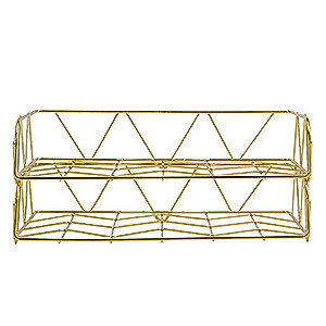 PAG 2 Packs Desktop File Organizer Metal Stackable Horizontal Letter Tray Paper Holder Rack, Gold