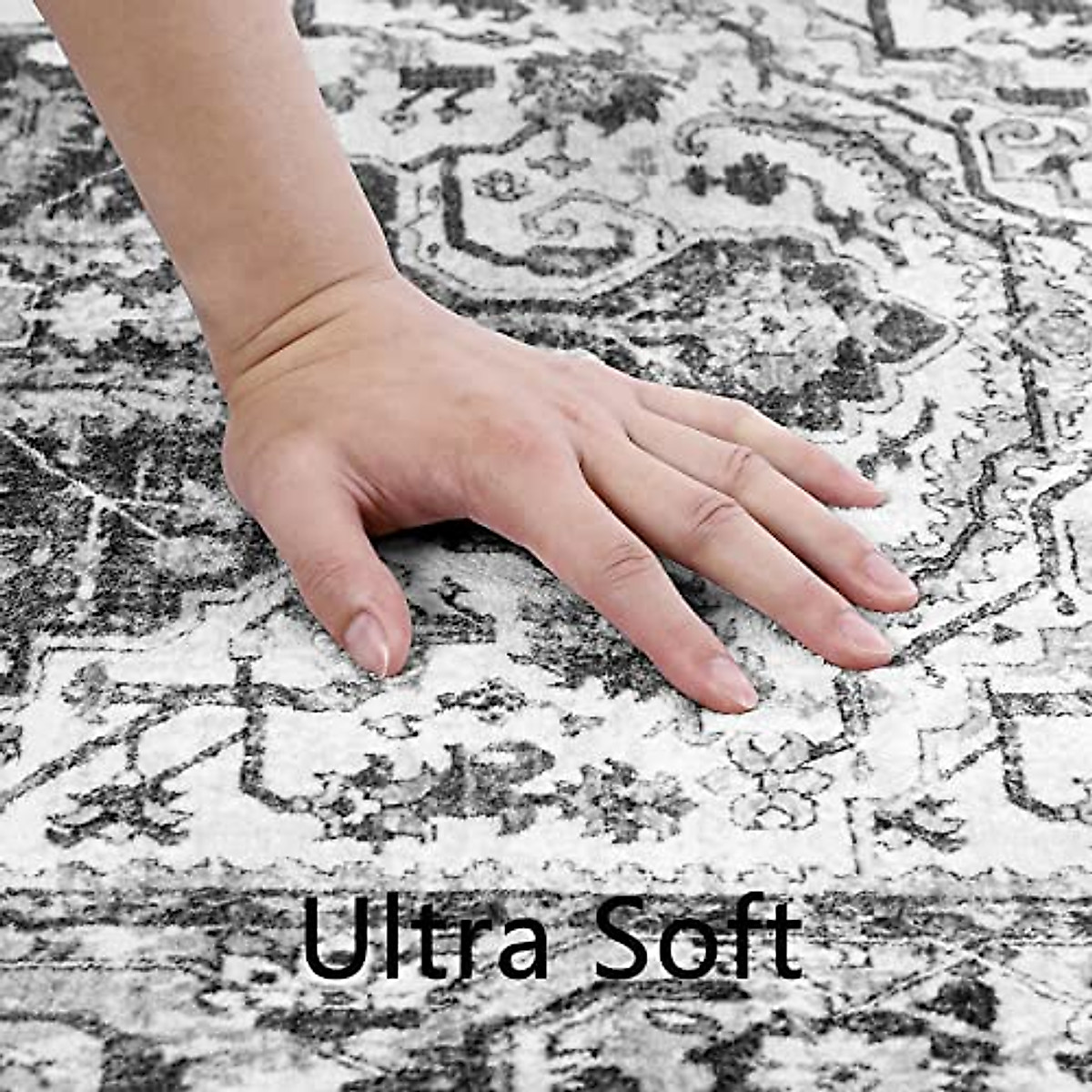 CAROMIO Grey Area Rug Washable Boho Distressed Rug Large Non-Slip 8x10 Area Rug Low-Pile Stain Resistant Vintage Area Rug for Living Room Bedroom, 8' x 10' Grey