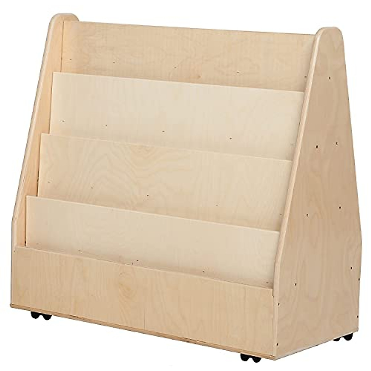 Contender Fully Assembled Double-Sided Book Cart On Wheels, Baltic Birch Book Display Stand, Wood Montessori Bookshelf Organizer For Kids In Natural Finish