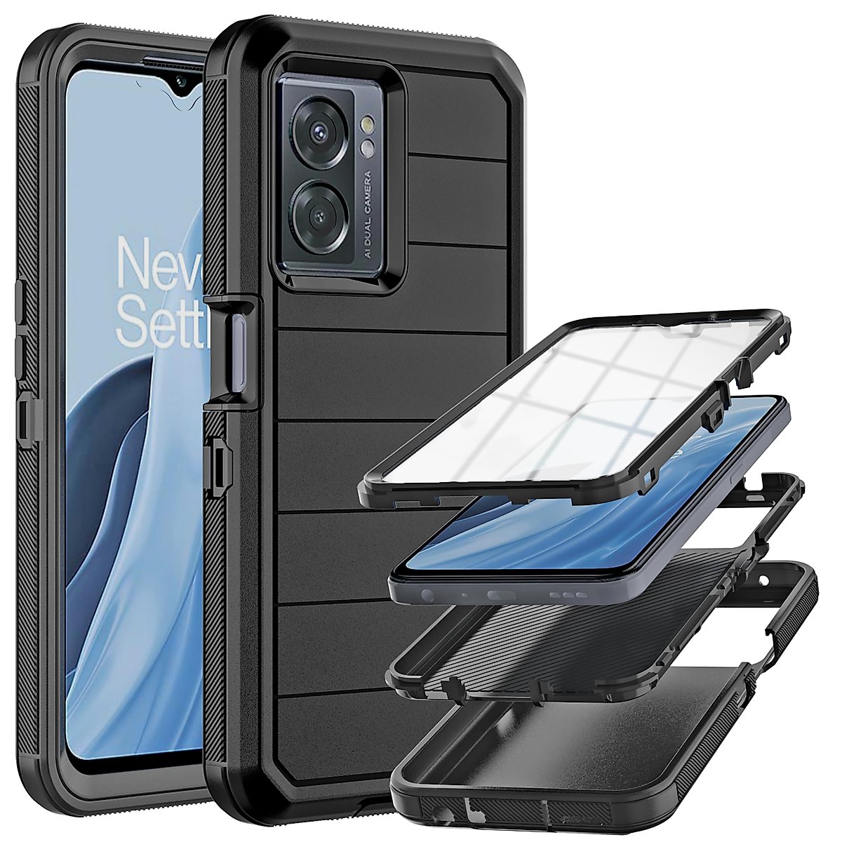 YmhxcY for OnePlus Nord N300 5G Case with Built in Screen Protector/Drop Proof 3-Layer Durable Cover,Shockproof Drop Protection Solid Rubber Case for OnePlus Nord N300 5G-Black