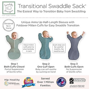 SwaddleDesigns Transitional Swaddle Sack, Arms Up Half-Length Sleeves & Mitten Cuffs, Swaddle for Newborn Transition to Baby Sleep Sack Wearable Blanket, Small, 0-3 month, 6-14 lb, Blue Tiny Triangles