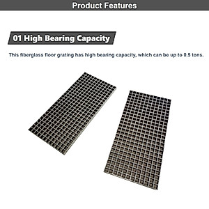 Banfluxion 39.4"x19" Gray FRP Grating Rectangular Fiberglass Floor Grating 1.5" Thickness 0.5 tons Bearing Capacity