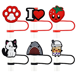 Gibleitz Random Different Straw Cover Caps for Tumbler Cup,40PCS Mixed Cute Dringking Straw Toppers,10mm Dust-Proof Reusable Straw Tips Lids,Bulk PVC Straw Protector for Party Gifts