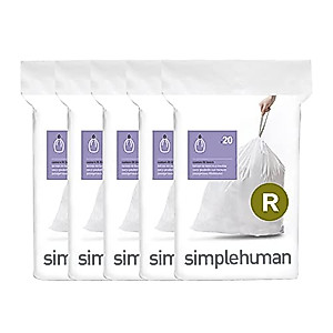 simplehuman Code R Custom Fit Drawstring Trash Bags in Dispenser Packs, 10 Liter / 2.6 Gallon, White, 100 Count (Pack of 5)