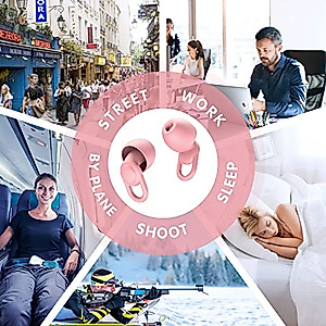 Silicone Reusable Soft Comfortable Earplugs for Noise Reduction, Sleeping,Noise Sensitivity & Flights -16 Ear Tips in XS/S/M/L, with 2 Travel Boxes - 33dB Noise Cancelling(Pink)