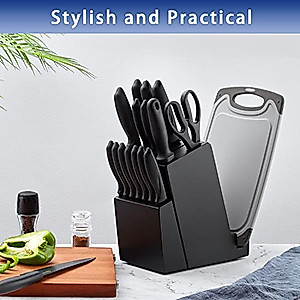 NIUXX 18-Pieces Kitchen Knives Set with Block, Universal Countertop Wood Knife Organizer with Cutting Board, Large Knife Holder for Scissor and Sharpener, Ideal Gift Choices
