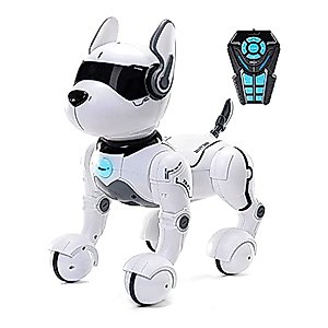 Remote Control Robot Dog Toy with Voice Control, Rc Dog Robots Toys for Kids 3,4,5,6,7,8,9,10 Year Old and up, Smart & Dancing Robot Toy, Imitates Animals Mini Pet Dog Robot - White
