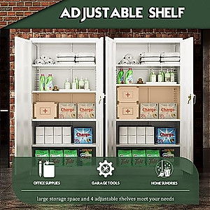 Pataku Metal Storage Cabinet, Garage Cabinet with Doors and Shelves 72''Hx36''Wx18''D, File Cabinet for Office, Tool Cabient for Garage, Utility Room, Pantry, White