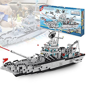 Ulanlan Navy Destroyer Building Block Set, Warship Building kit 6 in 1 Military Battleship Building Set Toy Gift for Boys Aged 8 +, Adult Gift 1560 Pieces