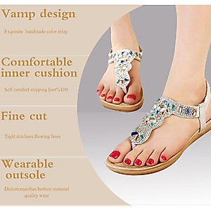 LifePalaza Women's Wedding Sandals Crystal with Rhinestone Beaded Bohemian Dress Flip-flop Gladiator Shoes Plus-size