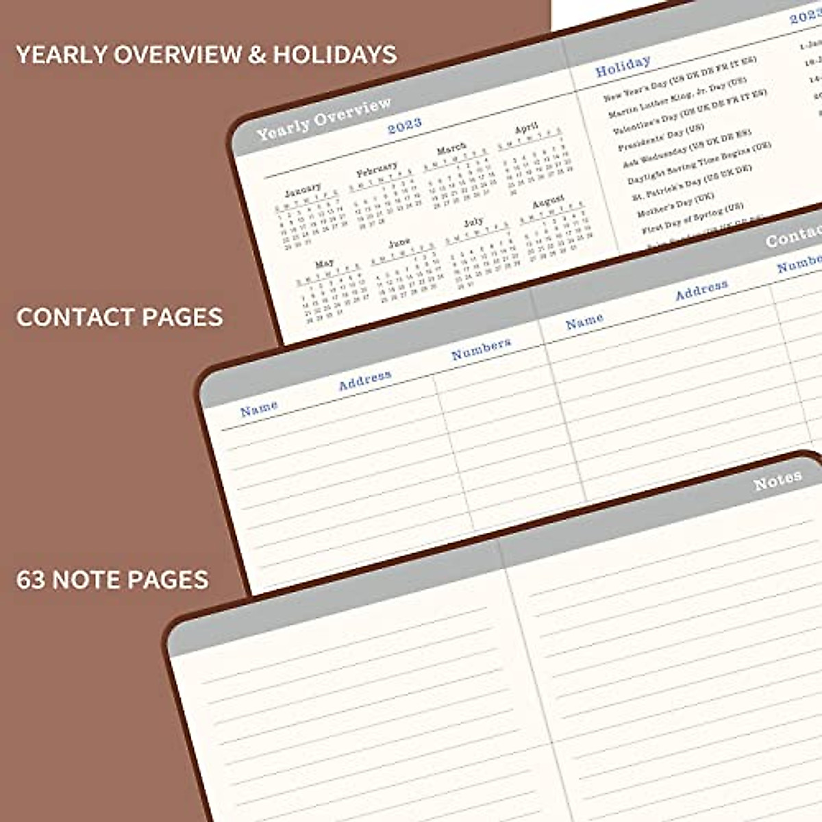 2023-2026 Monthly Pocket Planner/Calendar - 3 Year Pocket Monthly Calendar, Jul 2023 - Jun 2026, 6.3" × 3.8", 36-Month Planner with Pen Hold, Elastic Closure, 2 Bookmarks, Inner Pocket, Thick Paper, Brown