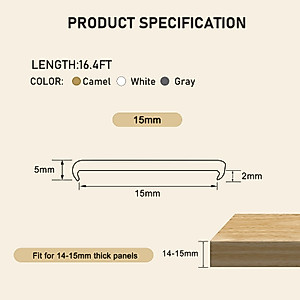 16.4ft U-Shape Edge Banding, HeiPen Self Adhesive Rubber Edge Trim, TPE Flexible Furniture Edge Protector for Wood Veneer Cabinet Repair Furniture Restoration (15mm, Gray, 1)