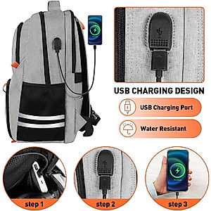 Ytonet Gym Backpack For Men Women, Travel Backpack With Shoe Compartment USB Charging Port, Water Resistant Medical Laptop Backpack Fit 15.6 Inch Notebook, Camping, Hiking, School, Grey