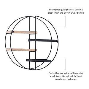 Linon Kenson Round Metal and Wood Four Shelf Wall Storage in Black
