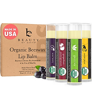 USDA Organic Lip Balm - USA Made & All Natural 4 Pack Multi Flavor Lips Moisturizer, Valentines Day Gifts, Moisturizing Lip Care, Beauty & Birthday Gifts, Moisturizer Chapstick Care for Dry Lips