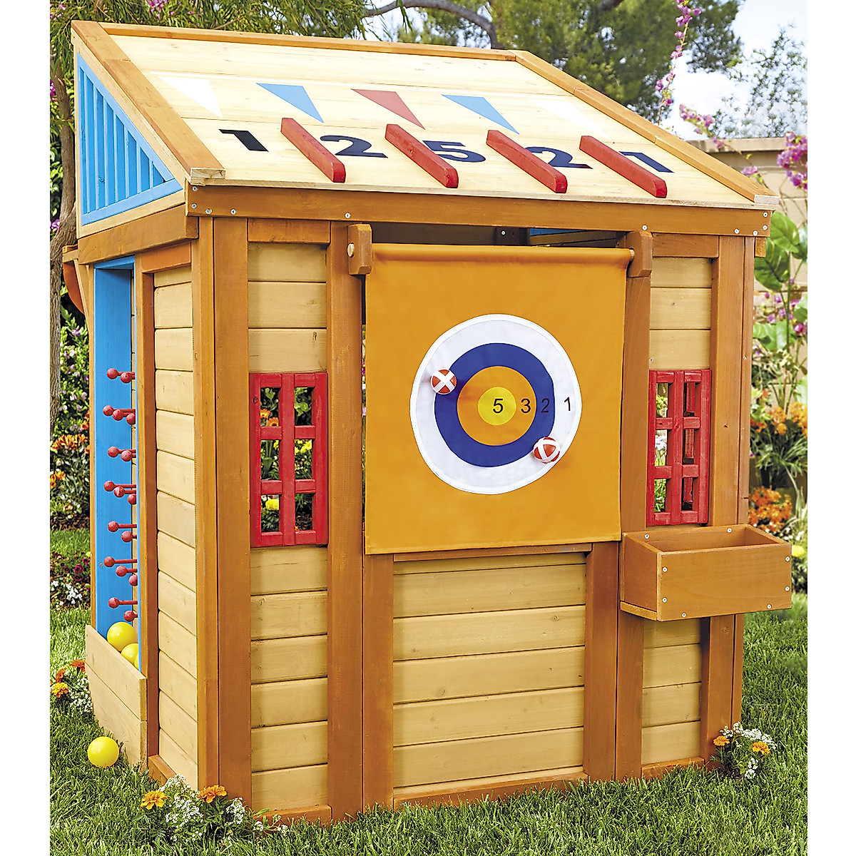 Little Tikes Real Wood Adventures 5-in-1 Game House, Outdoor Wood Game Playhouse for All Kids, Boys and Girls Ages 3+