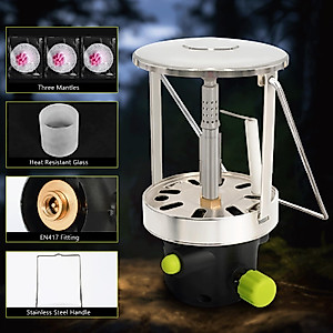 Hotdevil Camping Gas Lantern Outdoor Portable Camping Light Lantern Camping Lamp Isobutane Propane Tent Gas Lamp Adjustable Brightness Piezo Ignition 3 Mantles Included for Travel Hiking Emergency Use