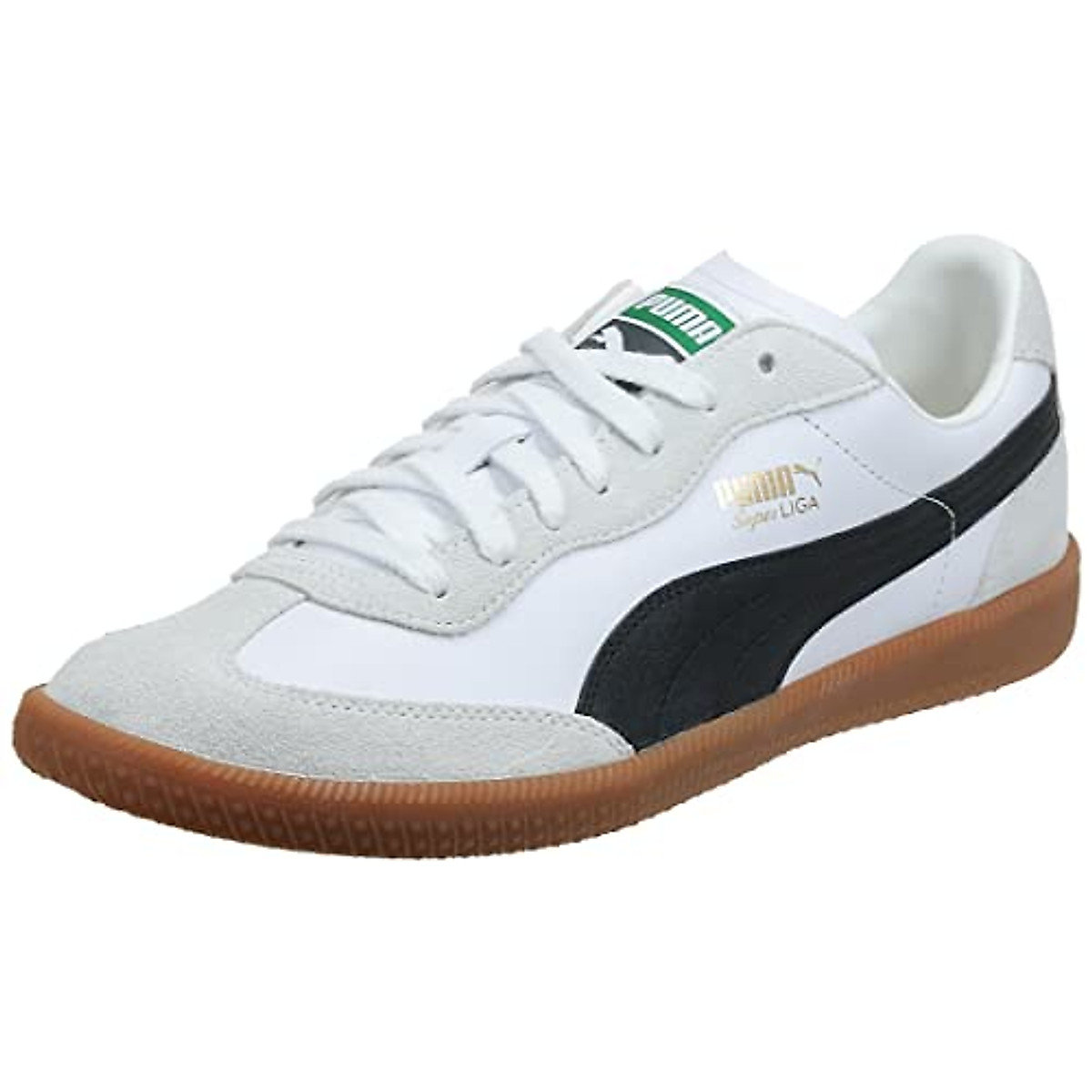 PUMA Mens Super Liga OG Sneaker, PUMA Mens White-PUMA Mens Black-PUMA Mens Team Gold, 9
