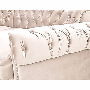 Legend Vansen Curved Velvet Sectional Sofa,Modern Upholstered Tufted Modular Sectional Sofa with Metal Legs,Comfy Semicircle Couch with Rolled Arms and Nailheads for Living Room,Bedroom（Beige）