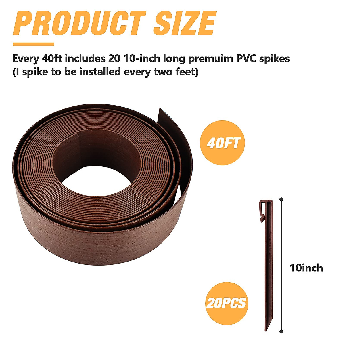 Citrine Garden Landscape Edging Kit, Include 4 Inch High 40 Feet Length Terrace Board, 20 Durable Spikes，Professional Edging Pruning Shear, Brown