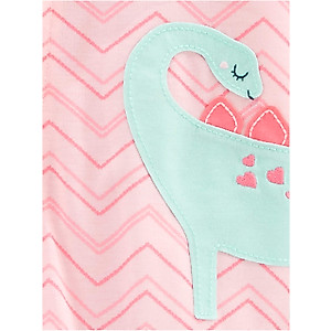 Simple Joys by Carter's Baby Girls' 3-Pack Loose Fit Flame Resistant Polyester Jersey Footed Pajamas, Dinosaur/Flamingo/Strawberry Print, 12 Months
