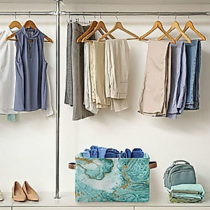 xigua Teal Turquoise Marble Storage Basket Large Collapsible Rectangle Storage Bin Toys Clothes Organizer for Closet Shelf Nursery Bedroom Home Decor