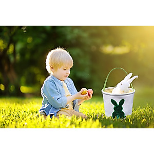 Jolly Jon Easter Bunny Basket Bag - Green to Silver Sequin Colors - Kids Easter Egg Hunt Baskets - Color Changing Reusable Party Bags - Rabbit with Cotton Tail Canvas Tote