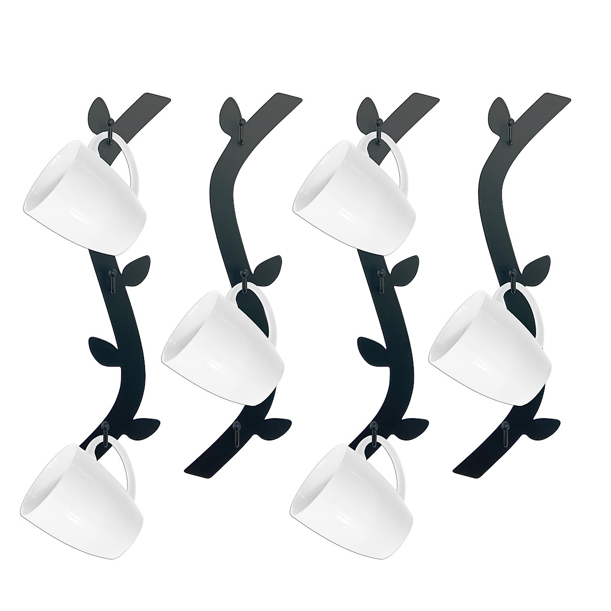 Ecqizer Coffee Mug Wall Rack Coffee Mug Trees for Wall Metal Mug Rack Wall Mounted Coffee Bar Decor Coffee Cup Holder Wall Mounted 4pcs Black