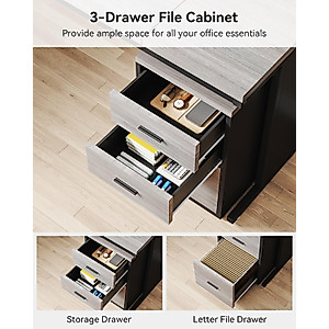 Tribesigns 83 Inch L-Shaped Office Desk, Large Executive Computer Desk with 3-Drawer File Cabinet, Industrial Corner Desk with Storage Drawers, Business Furniture Work Desk for Home Office (Gray)