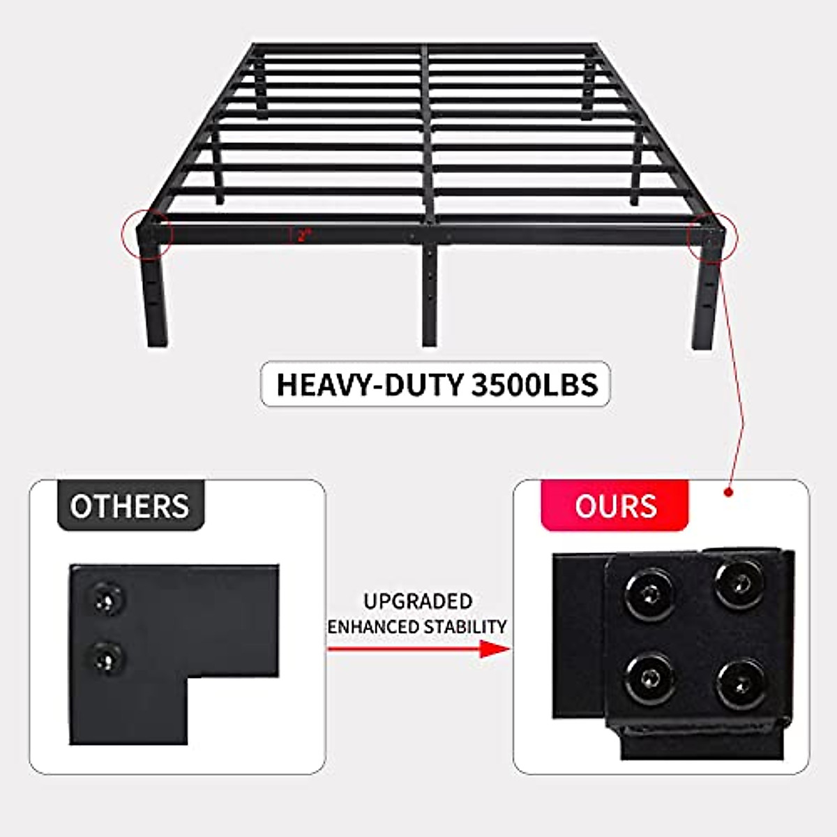 AMSEJOPS Heavy Duty California King Bed Frame, 16 Inches Tall Metal Platform Bedframe with Maximum Storage, No Box Spring Needed, Noise-Free, Easy Assembly, 3500lbs Steel Slat Support