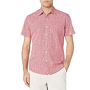 Amazon Essentials Men's Regular-Fit Short-Sleeve Poplin Shirt, Washed Red Roses, Medium