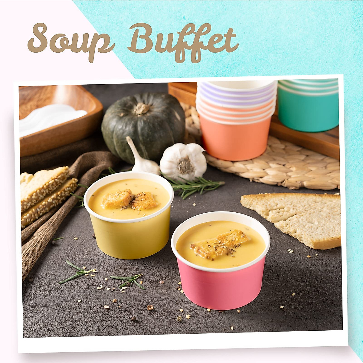 MATICAN Paper Ice Cream Cups, 50-Pack 5.5-oz Disposable Dessert Bowls for Hot and Cold, 5.5-ounce, 5 Pastel Colors