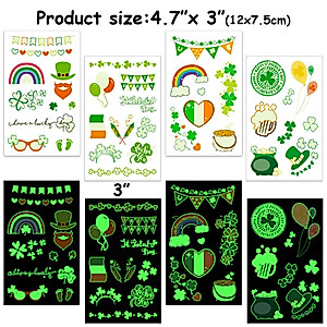 St.Patricks Day Tattoos, 12 Sheets Kids Glow in Dark Tattoos, 100+ Pcs St Patricks Day Stickers, St. patrick's Day Temporary Tattoos Shamrock, Amazing Irish St Patricks Day Decorations Party Favors