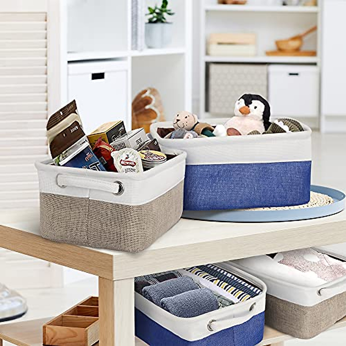 Small Storage Baskets, 6-Pack Small Fabric Bins,Empty Gift Baskets with Rope Handles, Collapsible Decorative Baskets for Shelves, Closets, Laundry, Nursery